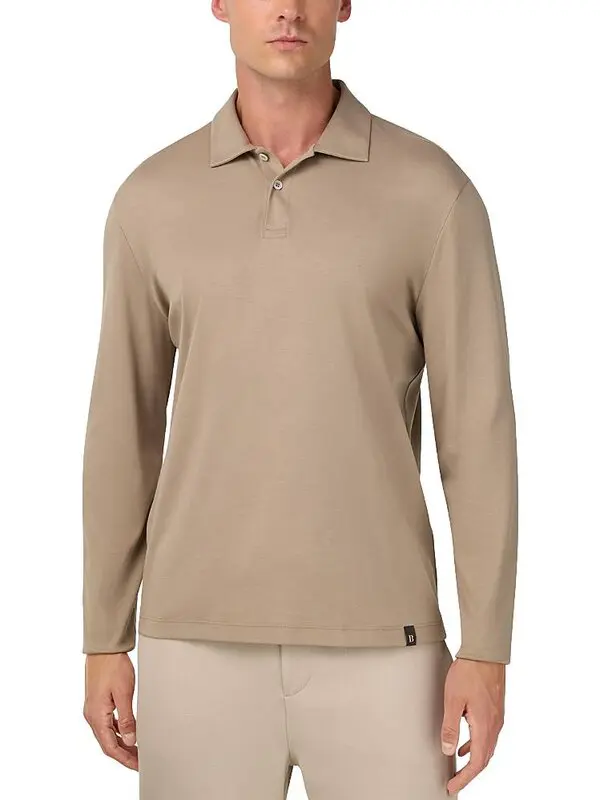 Boggi Milano Pima Interlock Long Sleeve Polo - Taupe