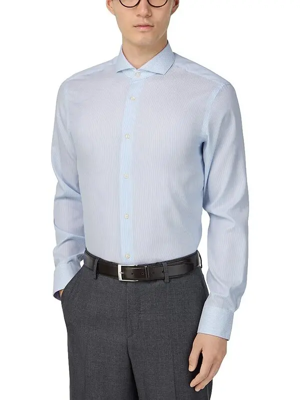 Boggi Milano Non-iron Dobby Naples Collar Dress Shirt - Light Blue