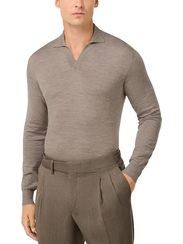 Boggi Milano Wool Silk Cashmere Luxury Polo Shirt - Taupe
