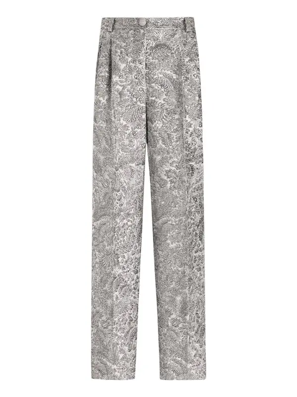 Dolce & Gabbana Lamé Floral Jacquard Trousers - Silver