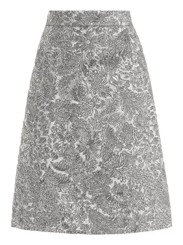 Dolce & Gabbana Lamé Floral Jacquard Midi Skirt - Silver