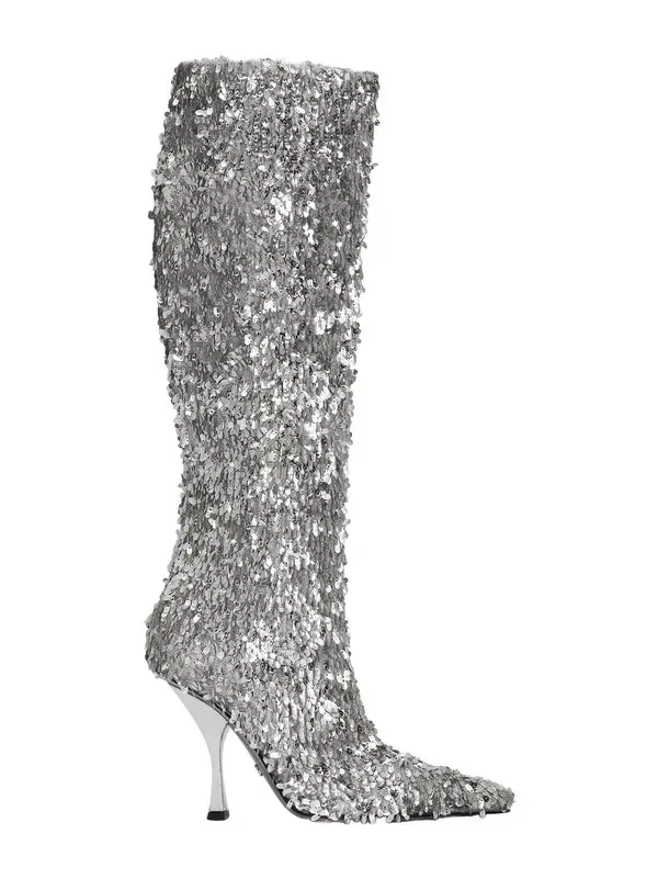 Dolce & Gabbana Sequin Embellished Boots - Silver