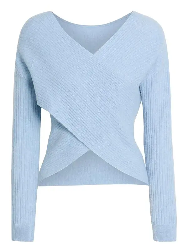 Naadam Wrap-effect Ribbed Cashmere Sweater - Light Blue