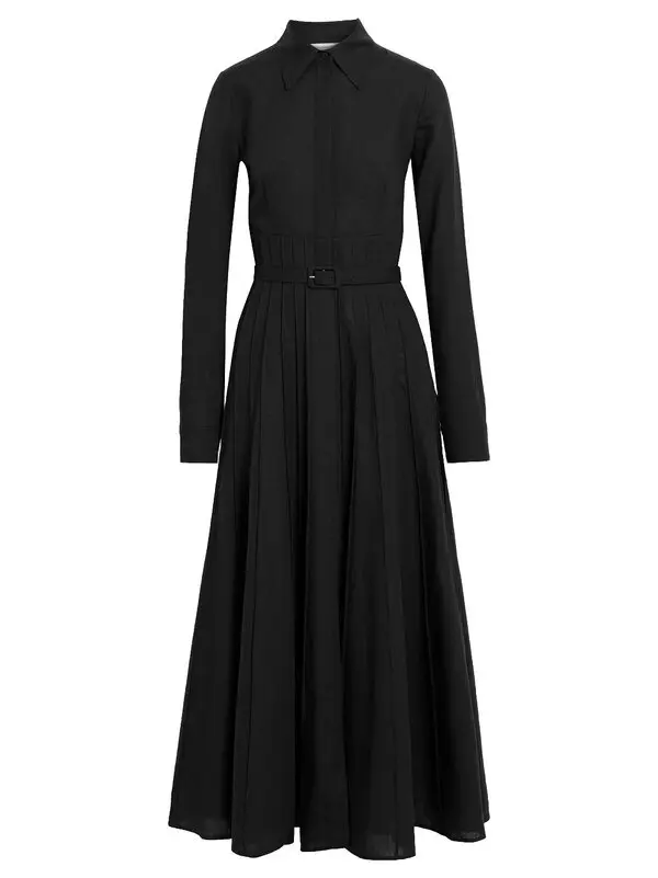 Gabriela Hearst Dewi Pintucked Linen Midi Shirt Dress - Black
