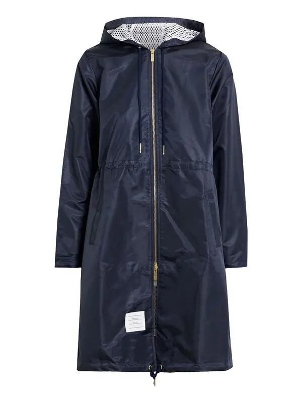 Thom Browne Striped Shell Hooded Raincoat - Navy