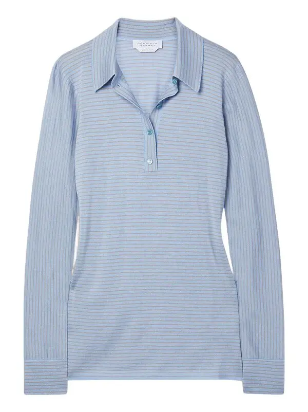 Gabriela Hearst Striped Cashmere And Silk-blend Polo Shirt - Light Blue