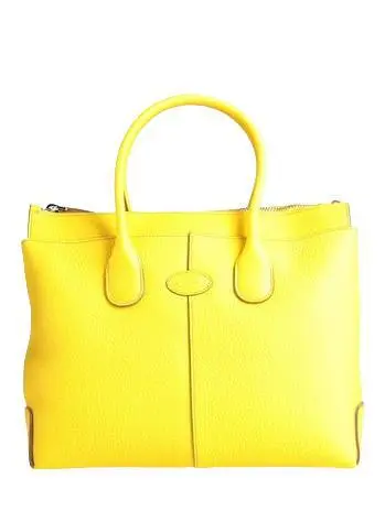 TOD'S Large Pebbled Leather Tote - Yellow