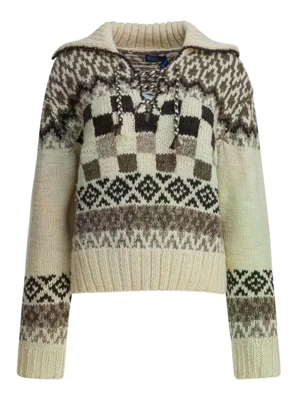 Polo Ralph Lauren Patterned Lace-up Wool Sweater - Neutrals