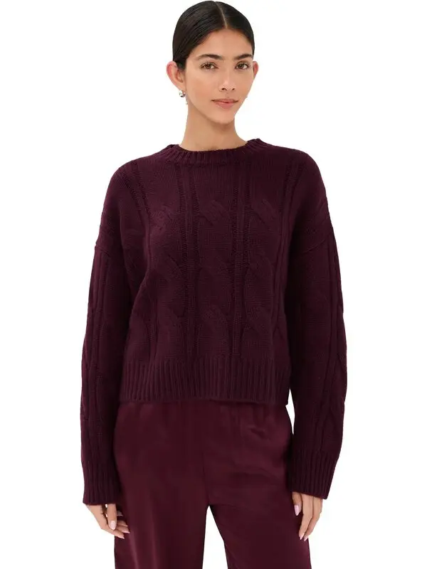 Sablyn Tristan Crewneck Cable Pullover - Bordeaux