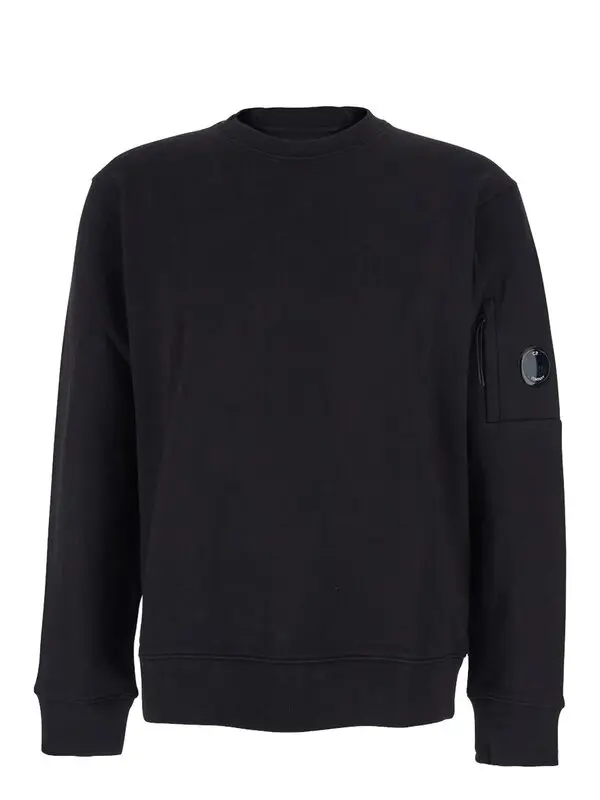 C.P. COMPANY Crew Neck Cotton Sweater With Sleeve Logo Patch - Black