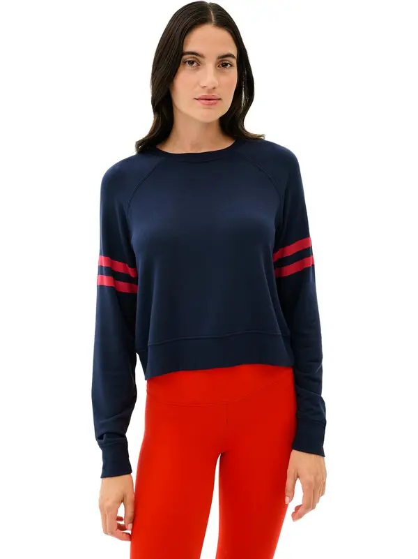 Splits59 Brooks Stripe Fleece Pullover - Indigo/lotus Red