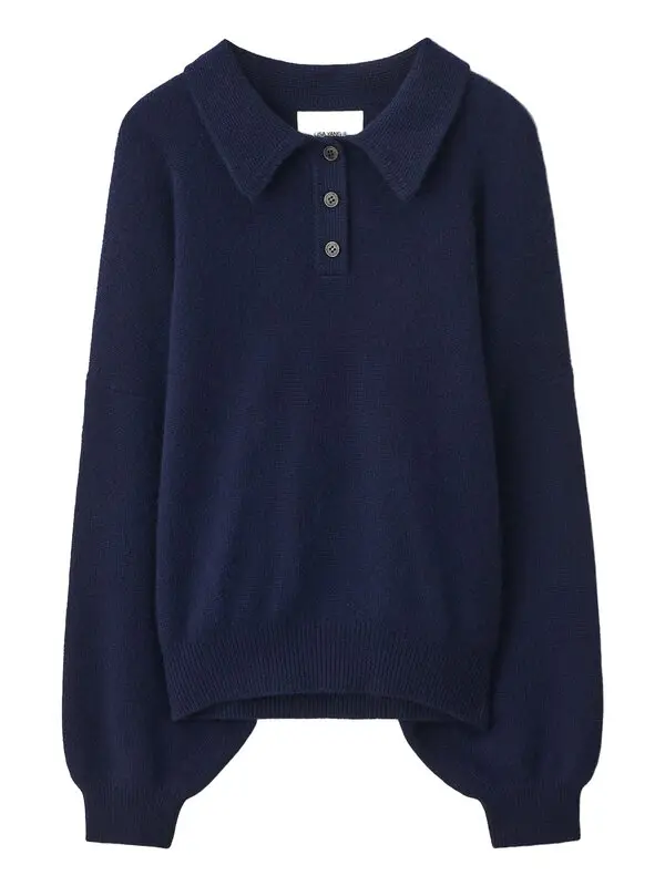 LISA YANG Etta Cashmere Polo Sweater - Navy