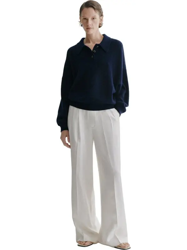 LISA YANG Etta Cashmere Polo Sweater - Navy