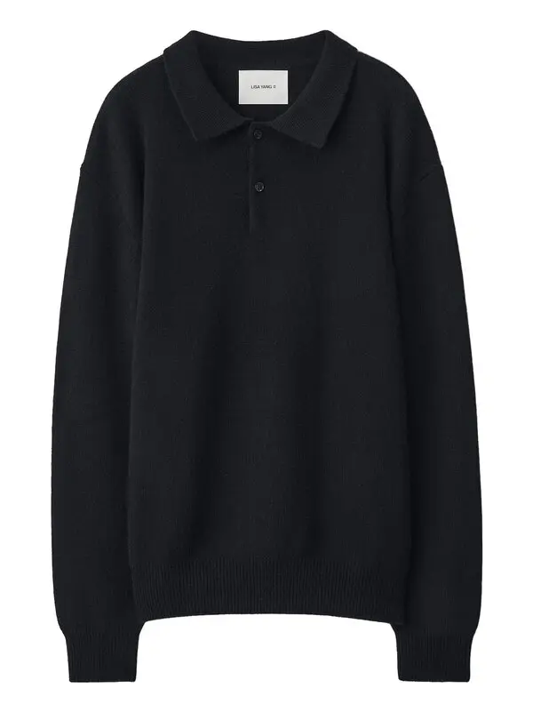 LISA YANG STORE Rufus Cashmere Polo Sweater - Black