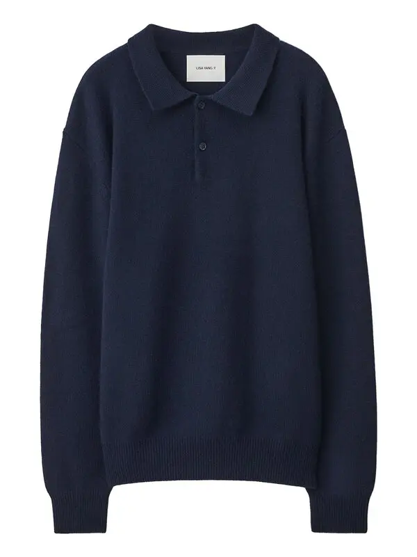 LISA YANG Rufus Cashmere Polo Sweater - Navy