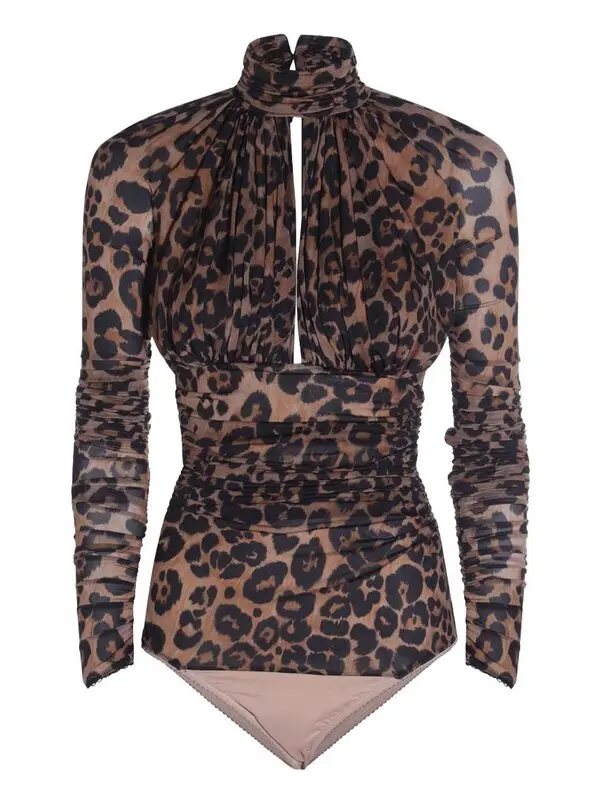 Blumarine Leopard Print Top - Brown Sugar/black