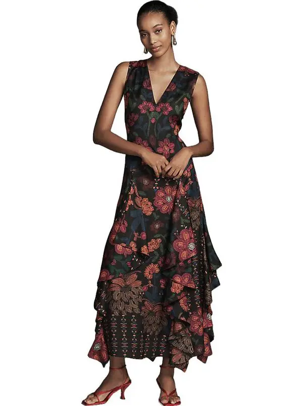 HOPE FOR FLOWERS BY TRACY REESE Ruffle A-line Maxi Dress - Black Pattern