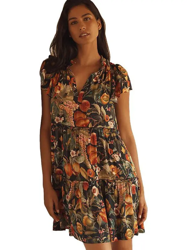 Anthropologie Ruffle Sleeve Dress - Black Floral