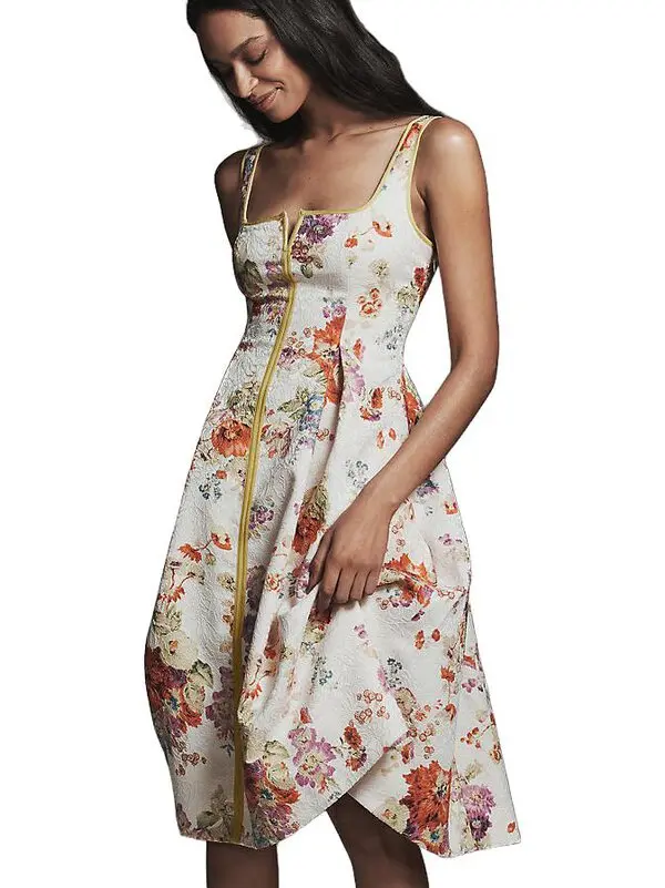 Maeve The Arlette Jacquard Midi Dress - Ivory Floral