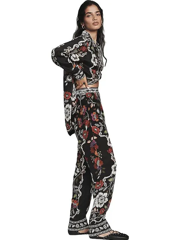 Farm Rio Rocco Flowers Pants - Rocco Flowers Black