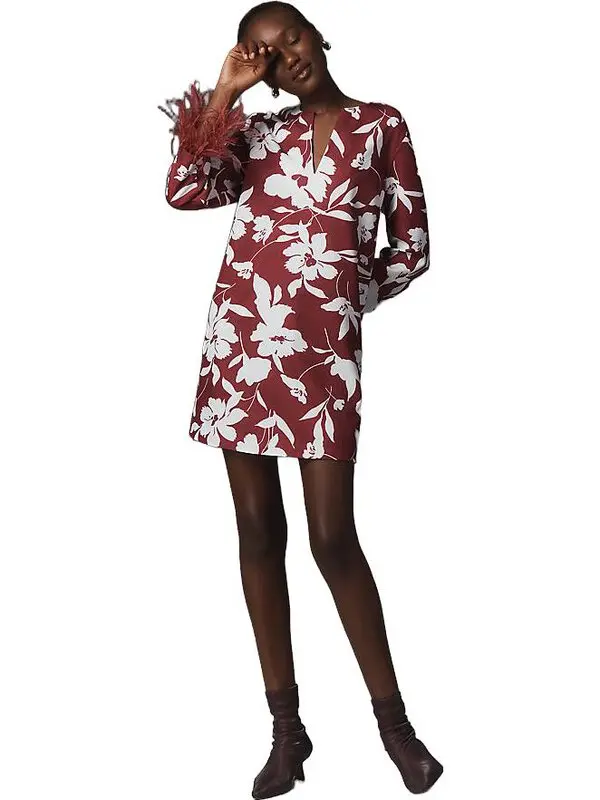 English Factory Long-sleeve V-neck Shift Dress - Red Pattern