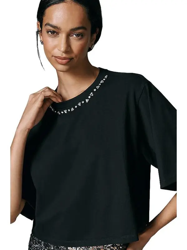 Sanctuary Embellished Half-sleeve Cotton Tee - Black