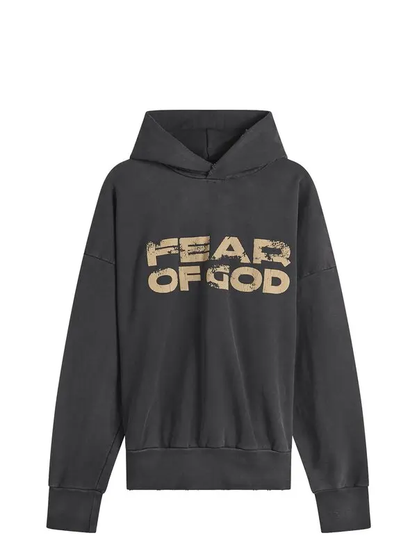 Fear Of God Distressed Logo Cotton Hoodie - Black