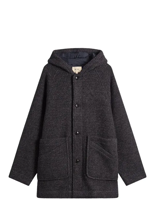 Folk Hooded Car Coat - Navy Brown Texture
