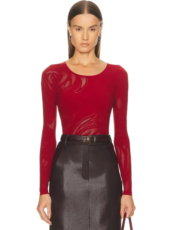 Wolford Rose Net Bodysuit - Crimson