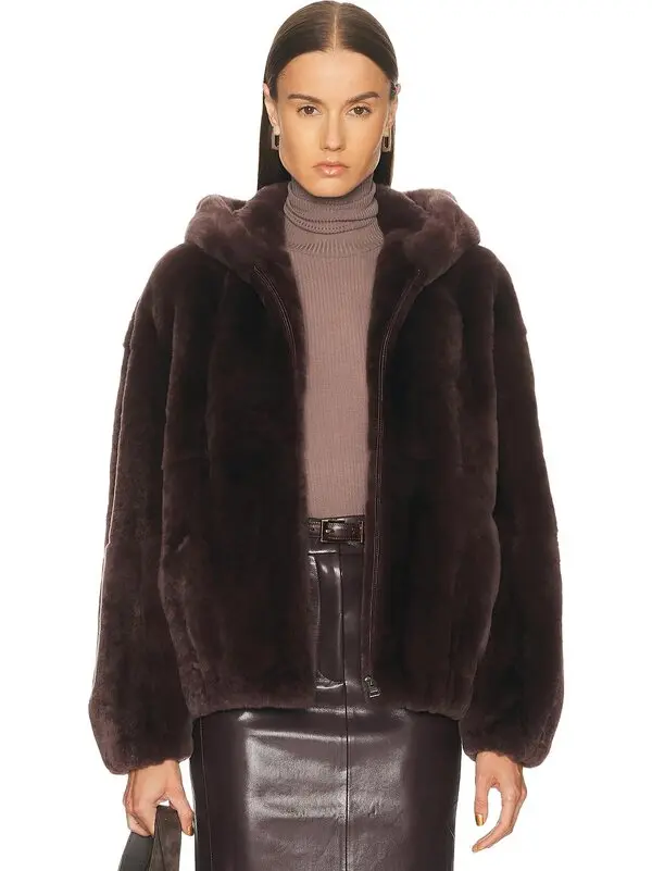 YVES SALOMON Hooded Reversible Jacket - Deep Grenat