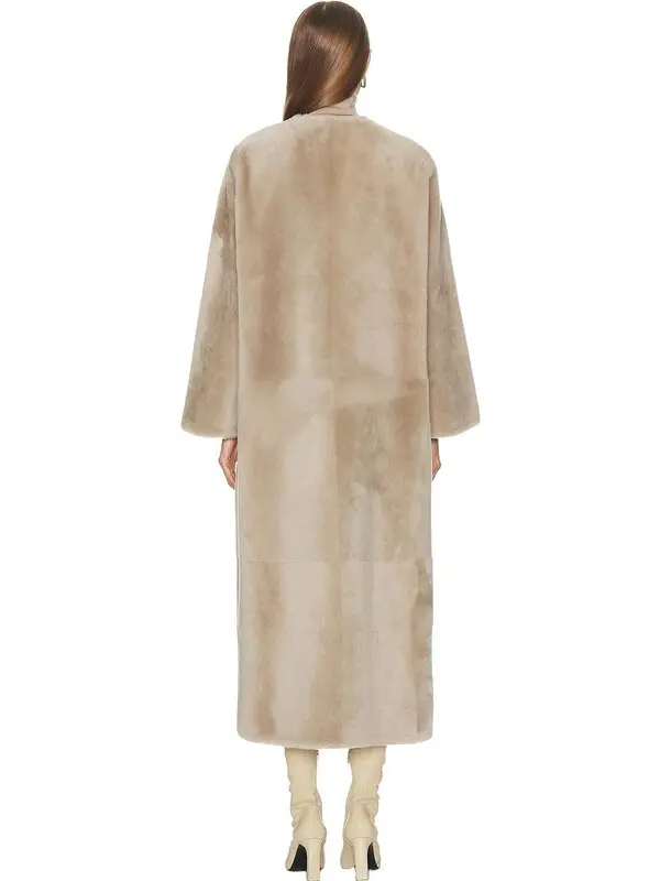 YVES SALOMON Extra Long Draped Shearling Reversible Coat - Moon