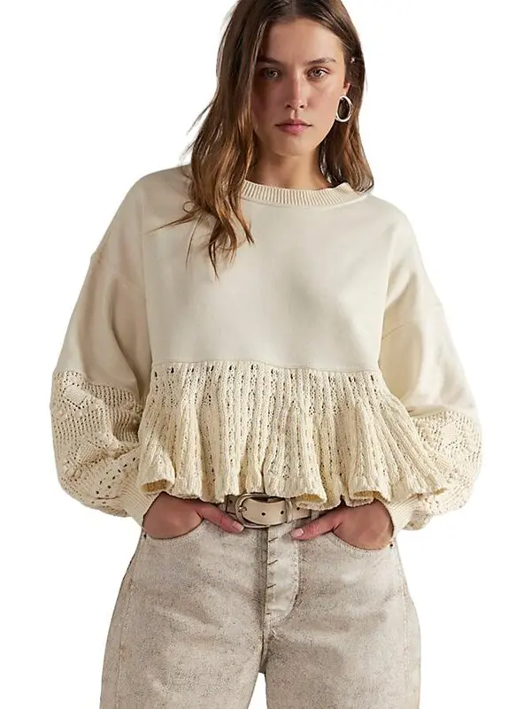Free People Crocheted Hem Sweatshirt - Tofu