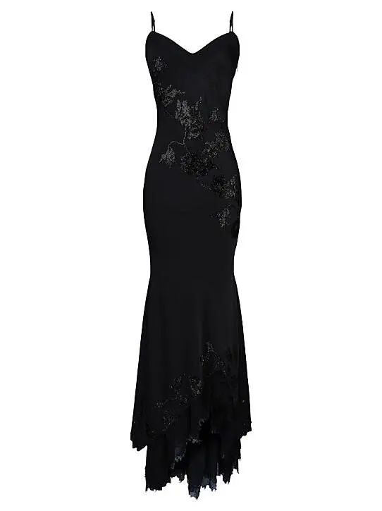 House Of Cb Anastelle Hand-beaded Satin Maxi Dress - Black
