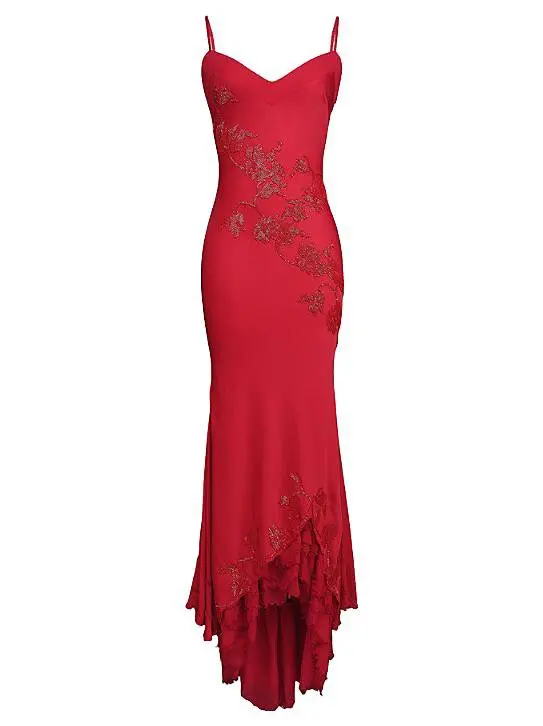 House Of Cb Anastelle Hand-beaded Satin Maxi Dress - Urban Red