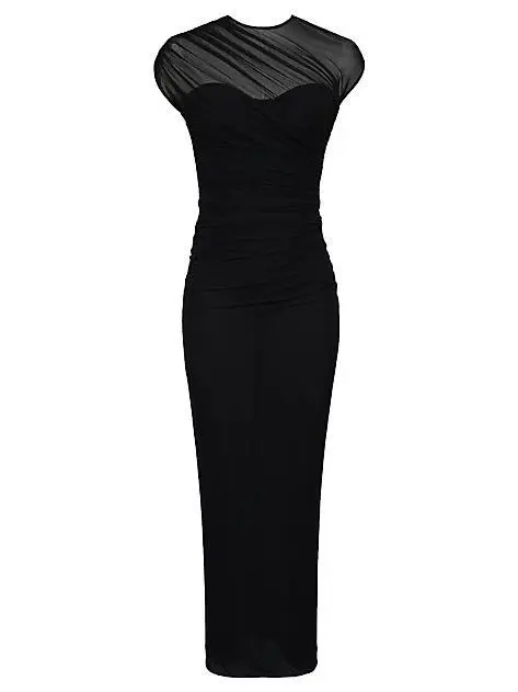 House Of Cb Orelia Draped Mesh Maxi Dress - Black