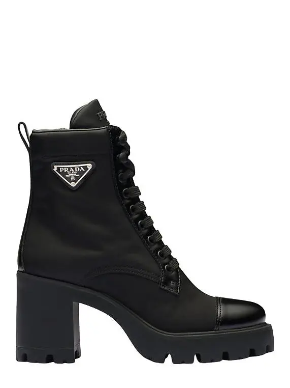 Prada Re-nylon Logo-plaque Heeled Boots - Black