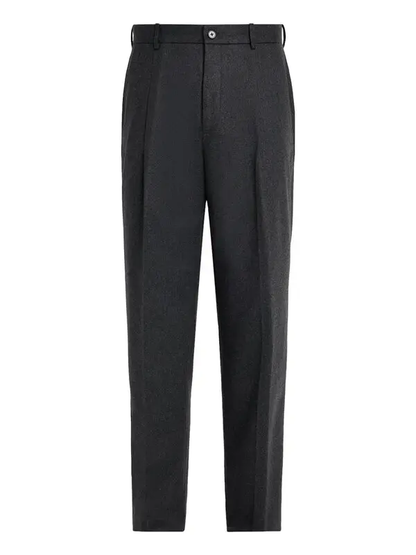 Theory Cashmere Flannel Pleated Trousers - Dark Charc