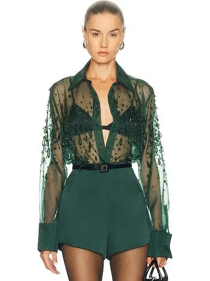 Retrofete Aubriella Embellished Shirt - Pine
