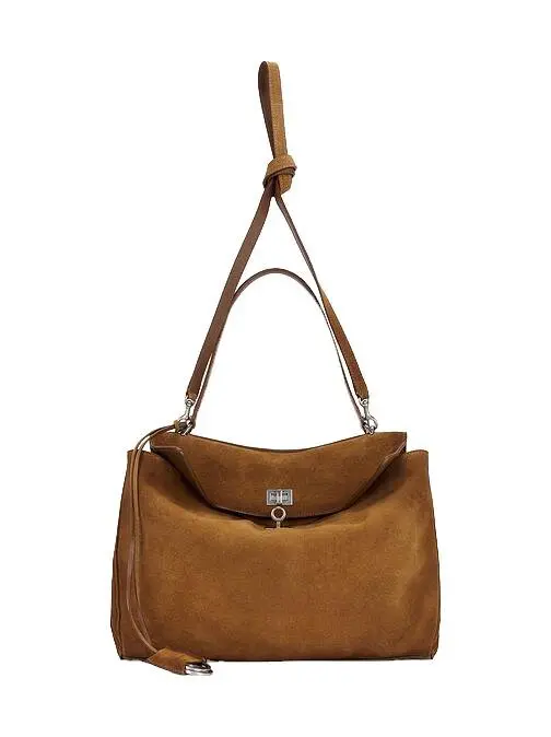 Balenciaga Rodeo Medium Suede Top Handle Bag - Camel