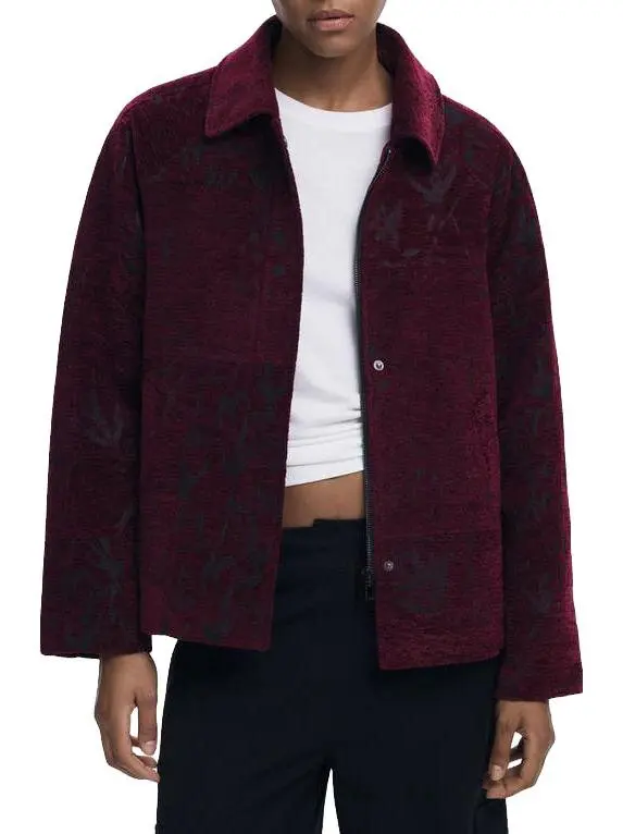 Desigual Floral Patterned Short Coat - Burgundy