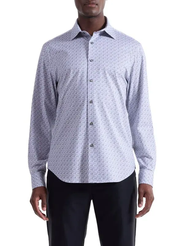 Bugatchi James Ooohcotton® Floral Check Print Button-up Shirt - Platinum