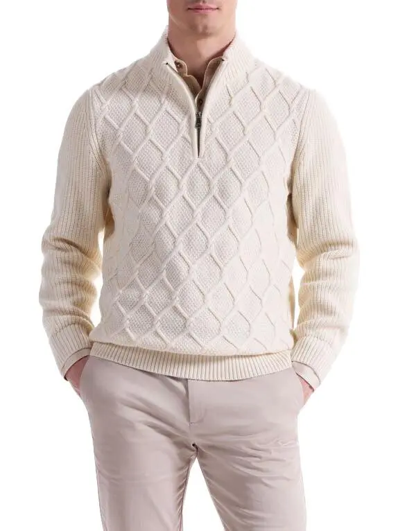 Bugatchi Merino Wool And Cotton Quarter-zip Sweater - Chalk