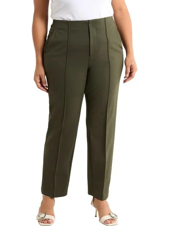 LIVERPOOL Pintuck Pleat Front Slim Leg Pants - Olive Branch