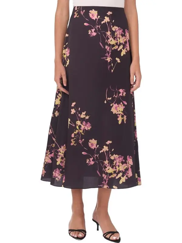 Vince Camuto Floral Print Midi Skirt - Rich Black