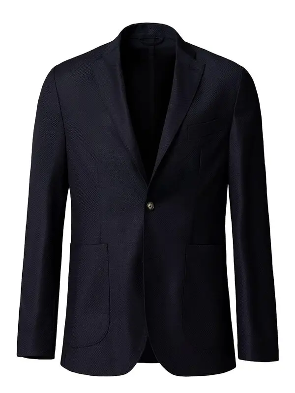 Eton Wool Knit Deconstructed Blazer Jacket - Navy