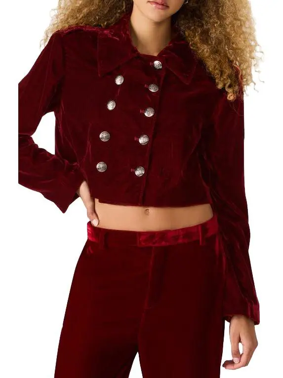 Steve Madden Tonia Velvet Double Breasted Crop Jacket - Red Velvet
