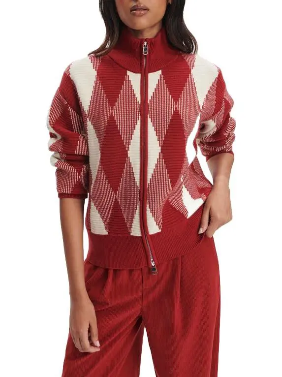 Varley Argyle Jacquard Knit Cardigan - Red Dahlia