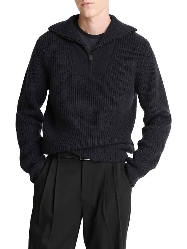 Vince Heirloom Wool & Cashmere Quarter Zip Sweater - Coastal