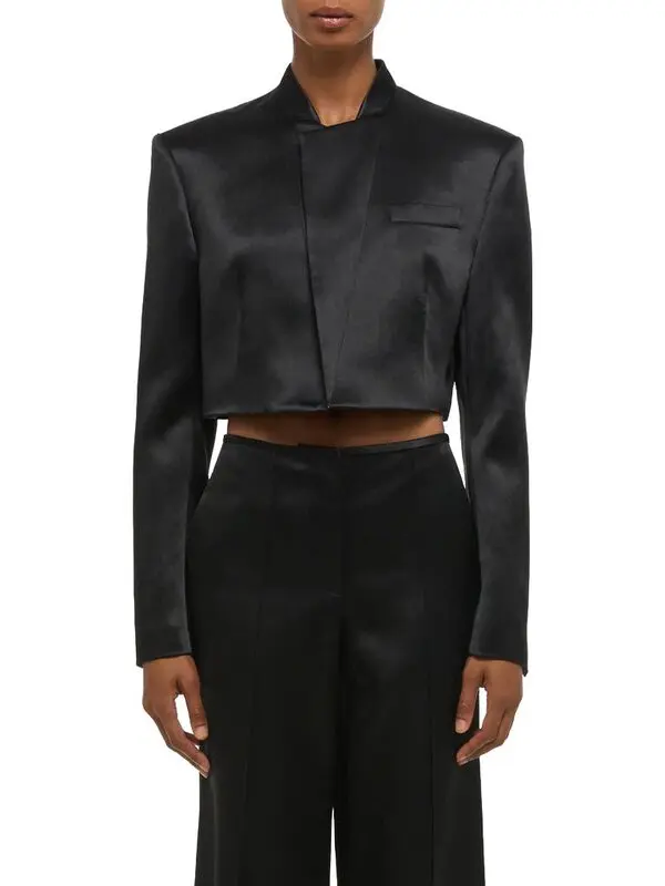 Helmut Lang Crop Satin Blazer - Black