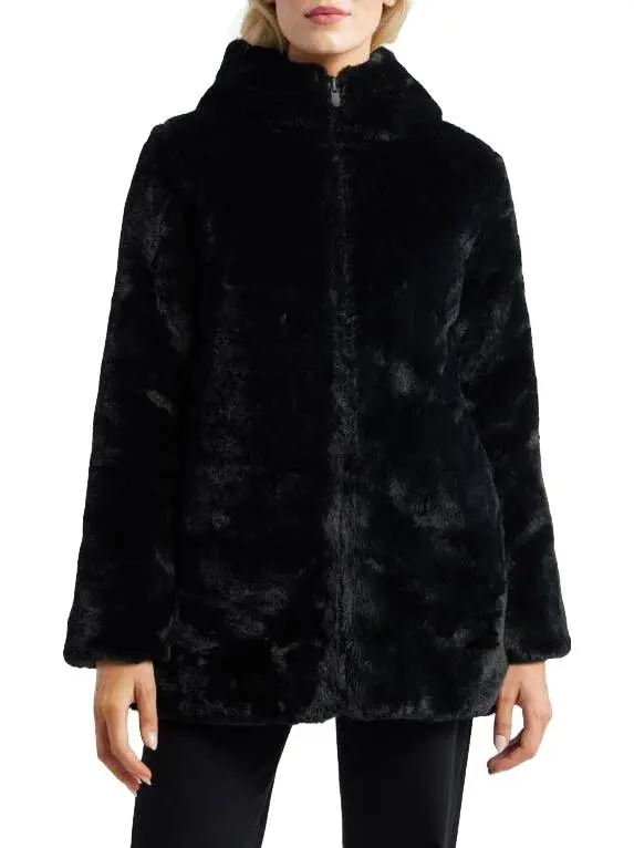 SAVE THE DUCK Bridget Reversible Faux Fur Hooded Jacket - Black